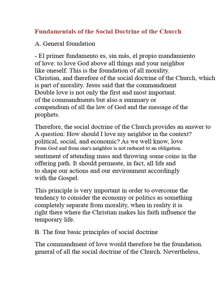 Fundamentals of The Social Doctrine of The Church | PDF | Catholic ...