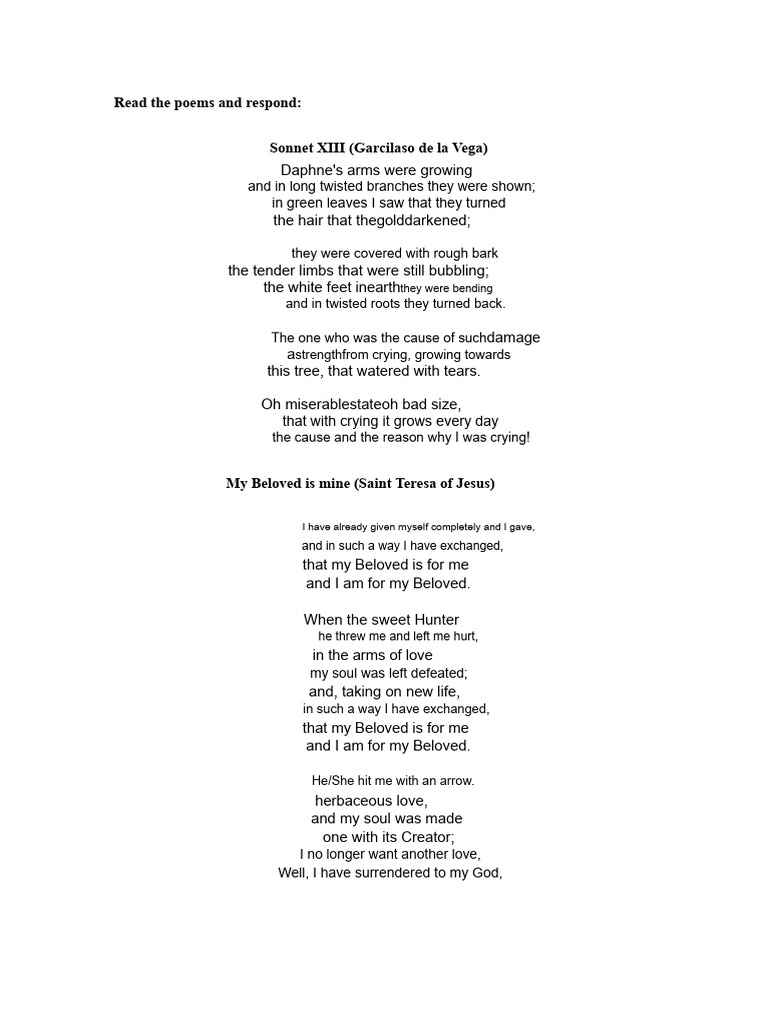 Analysis of Sonnet XIII - 10th grade student | PDF | Love