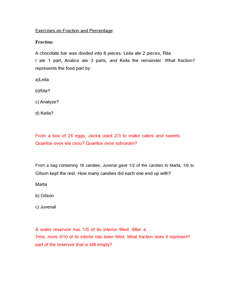 Fraction and Percentage Exercises | PDF