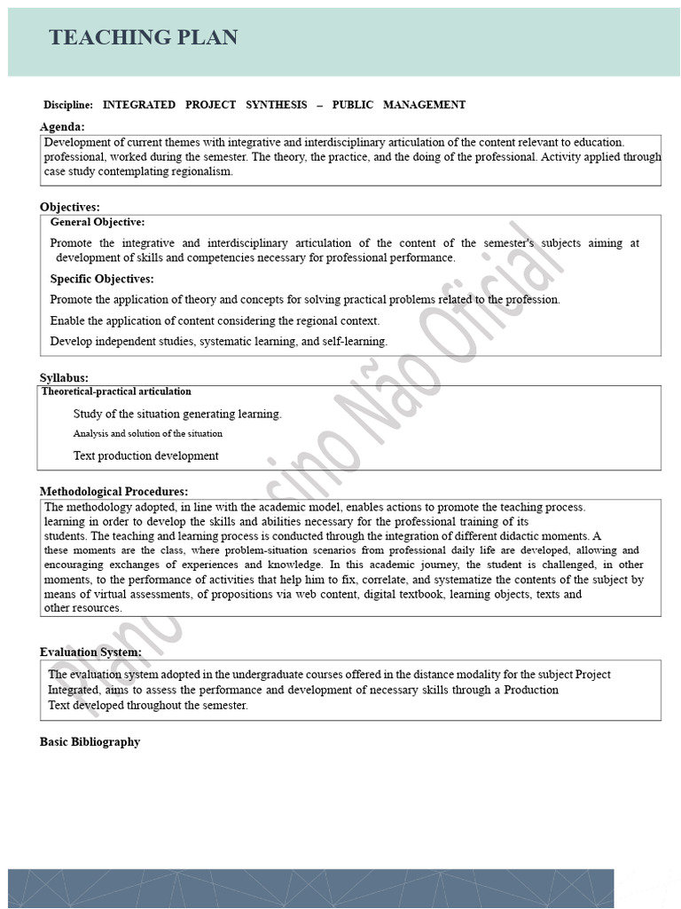 Teaching Plan - Integrated Project Synthesis - Public Management | PDF ...
