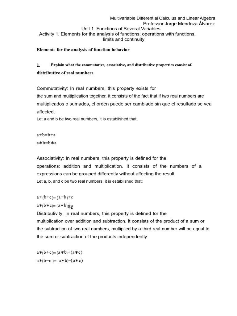 Functions and Limits in Multivariable Calculus | PDF | Function ...