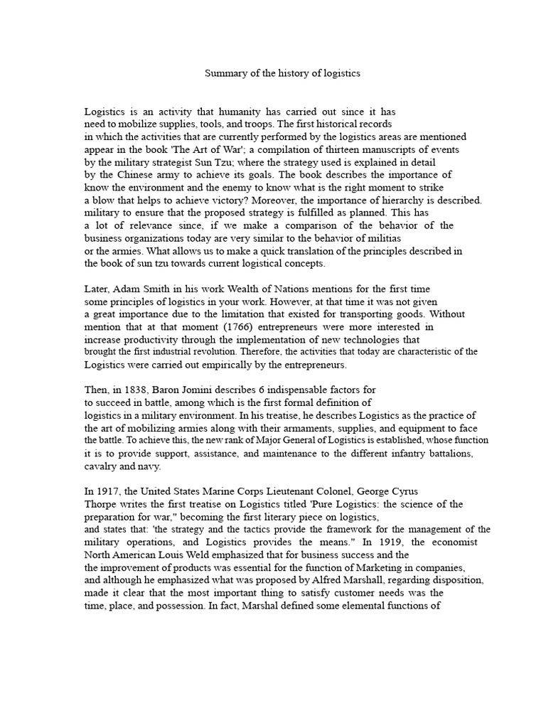 Summary of the history of logistics | PDF | Logistics | Supply Chain