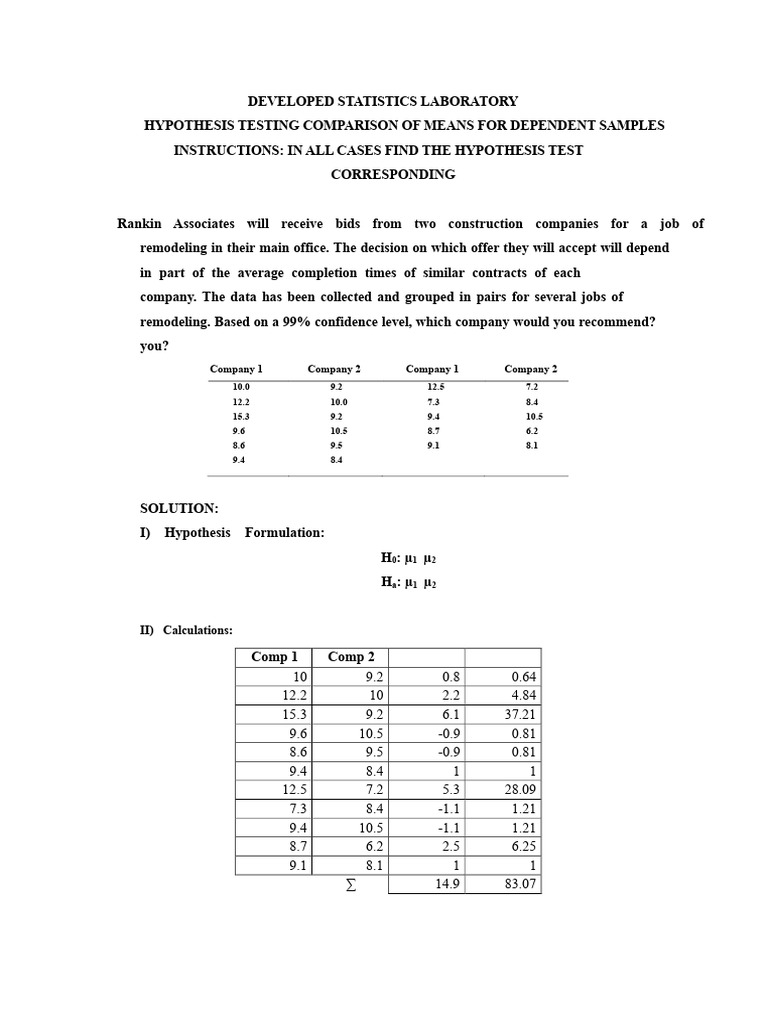Hypothesis Testing for Dependent Samples | PDF | Hypothesis ...