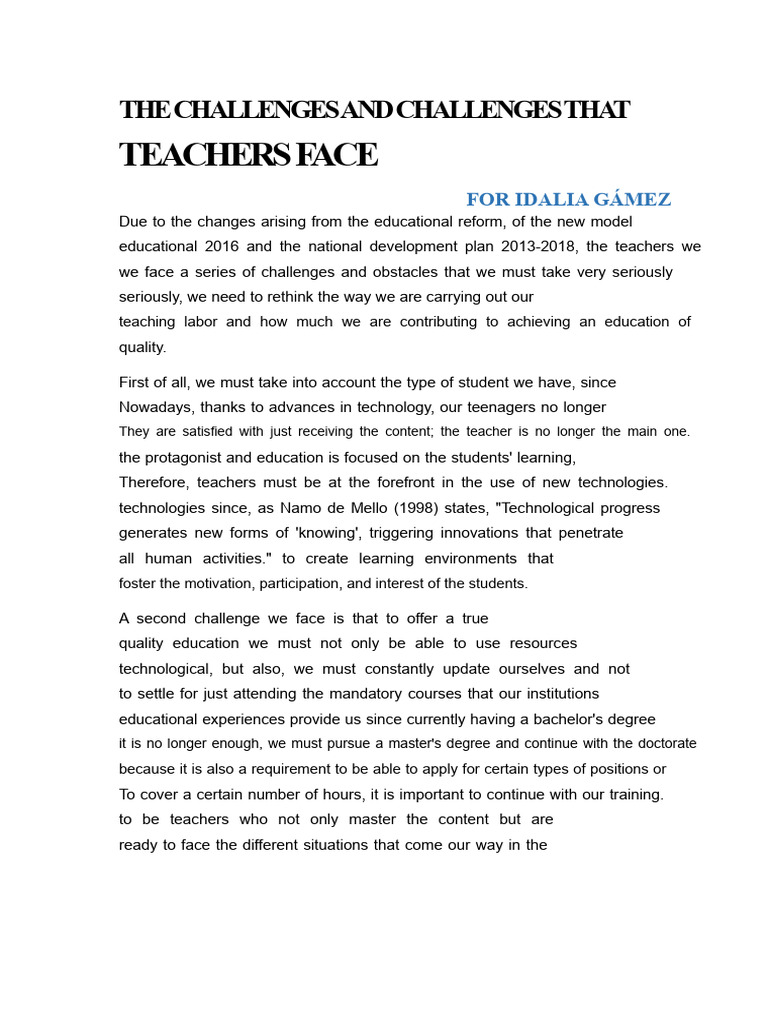 Teacher Challenges in Modern Education | PDF | Teachers | Inclusion ...