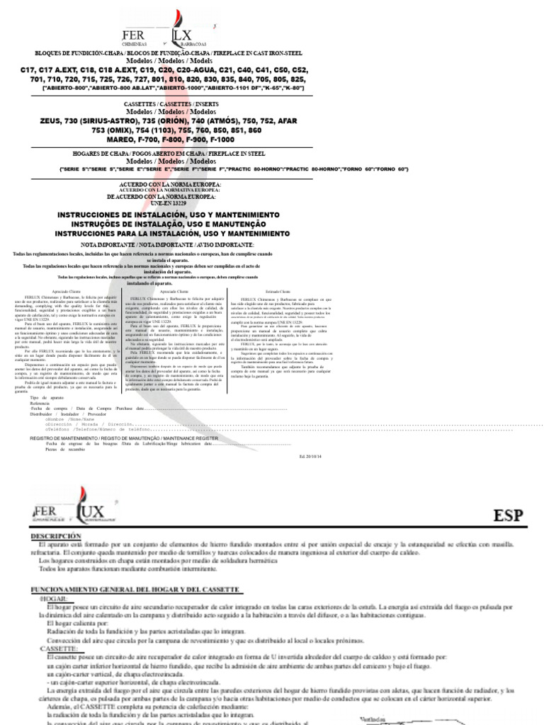 Ferlux Zeus Manual 20141211 8559 | PDF | Hogar | Estufa