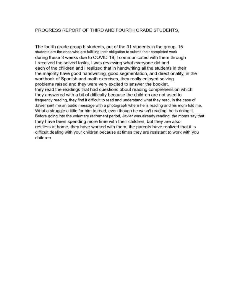 Progress Report of Fourth Grade Students | PDF