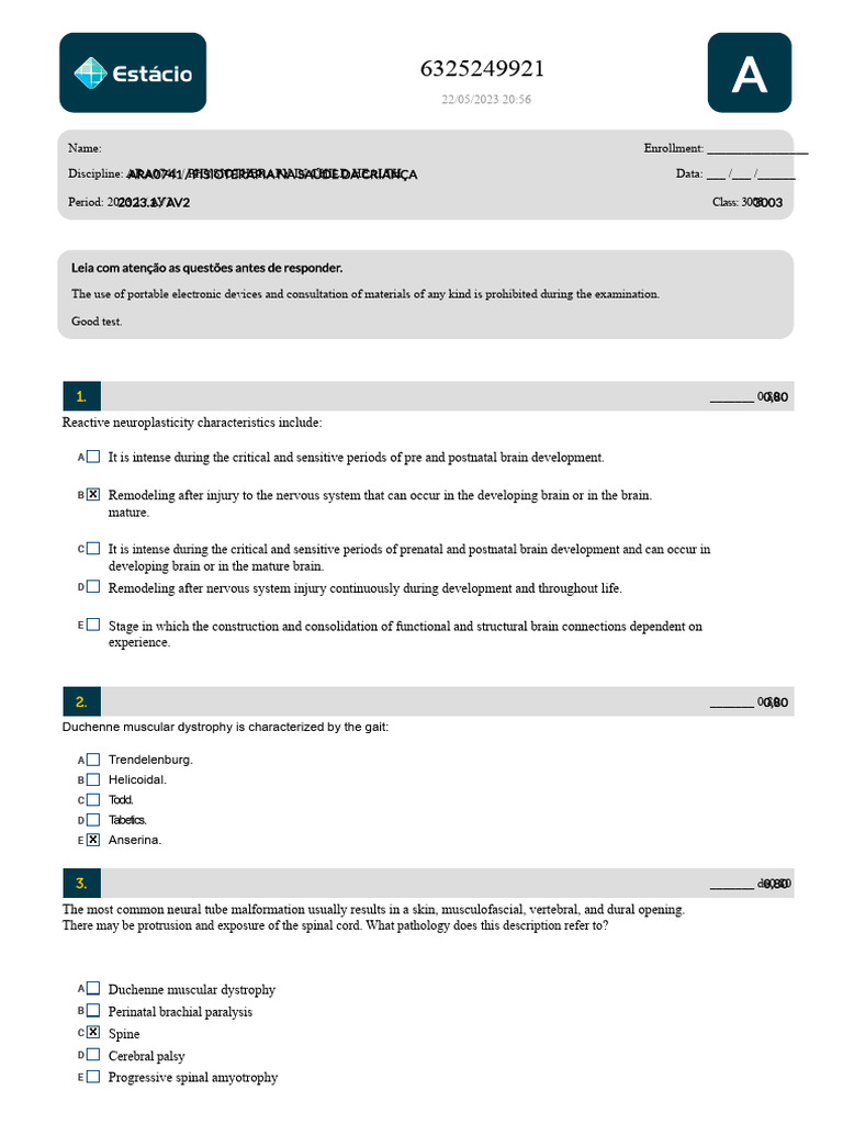 Physiotherapy Exam Questions 2023 | PDF | Nervous System | Medical ...
