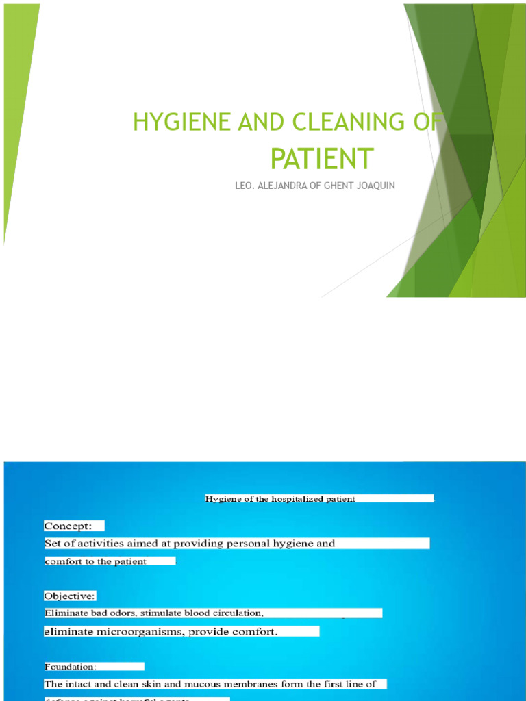 Patient Hygiene and Cleanliness | PDF | Hygiene | Medical Specialties