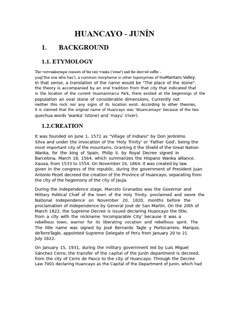History and Etymology of Huancayo | PDF | Rain | Inca Empire