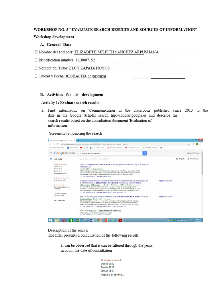 Workshop No. 3 Evaluate search results and information sources | PDF ...