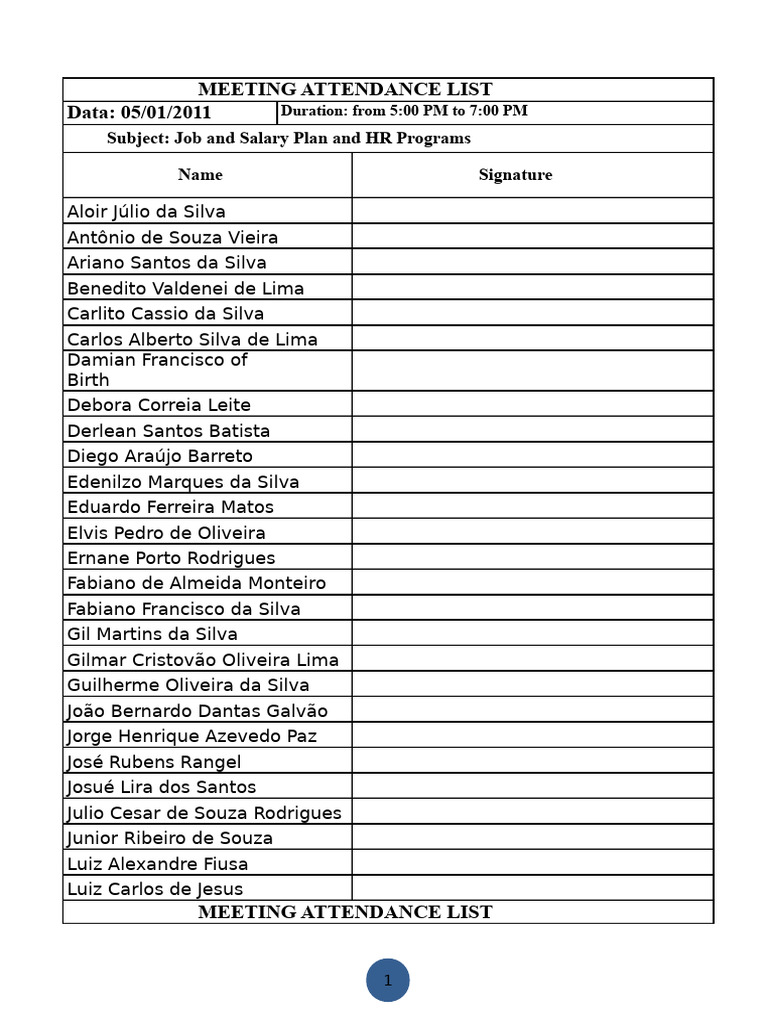 Meeting Attendance List | PDF