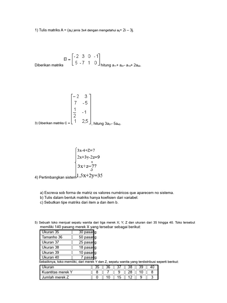 Matriks dan Operasi Matematika Dasar | PDF