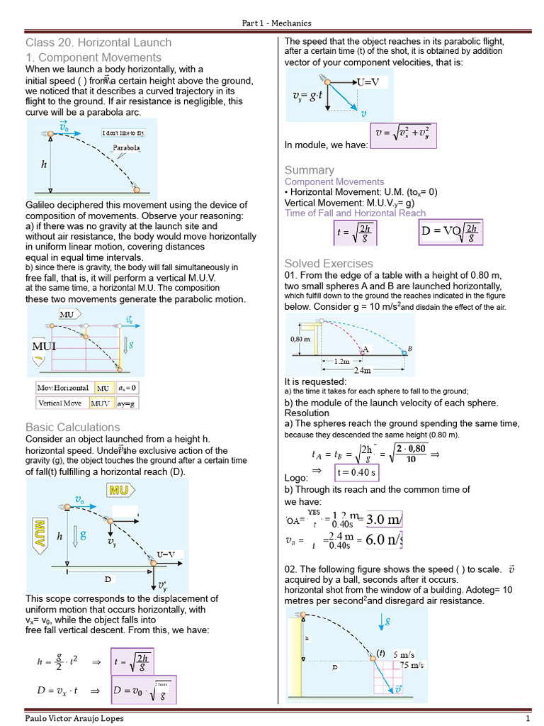 Lesson 20 - Horizontal Launch | PDF | Classical Mechanics | Motion ...