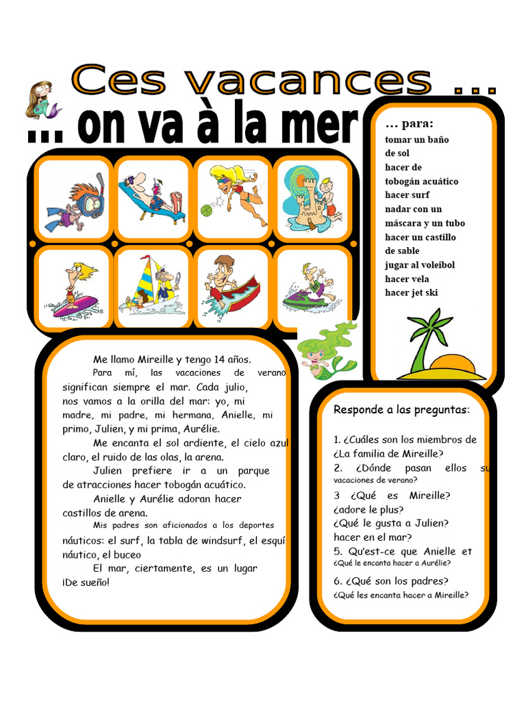 7 Estas Vacaciones Vamos Al Mar 3 Comprensión Oral 27024 | PDF