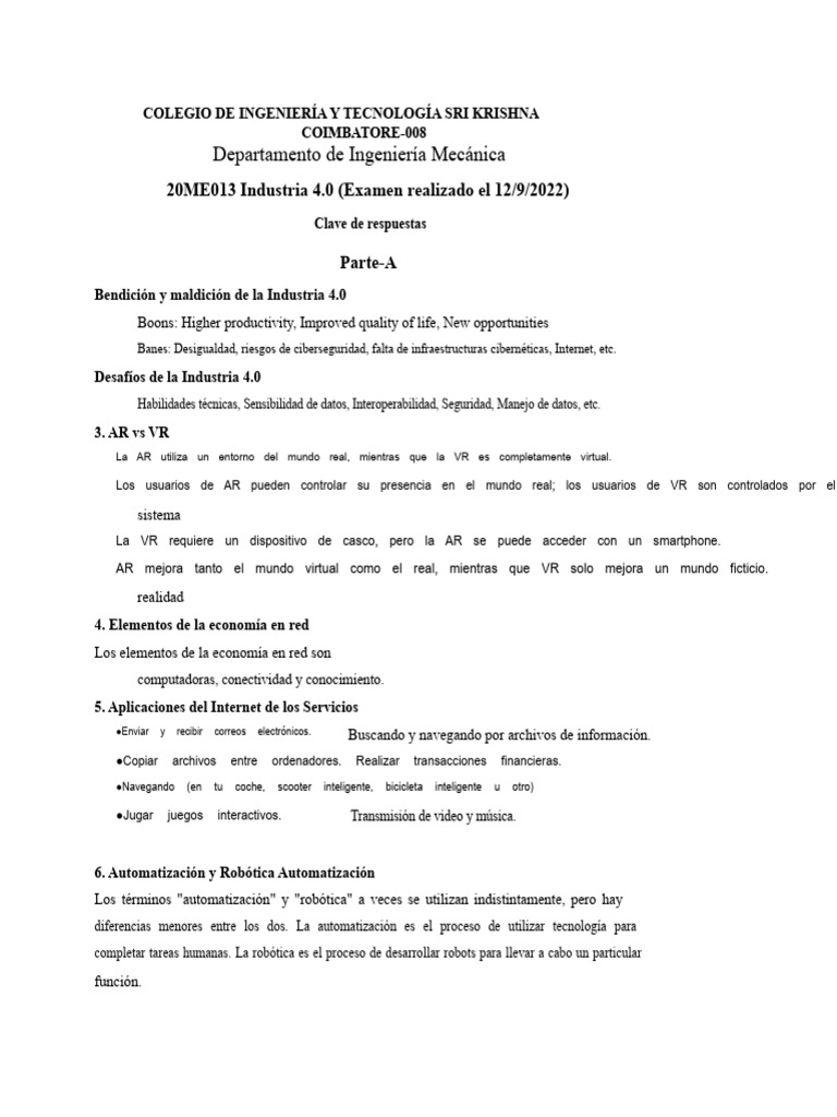 Clave de Respuestas de La Industria 4.0 | PDF | Computación en la nube | Inteligencia artificial