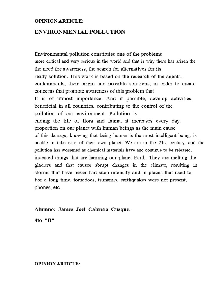 OPINION ARTICLE - On SOCIAL PROBLEMS | PDF | Pollution | Crimes