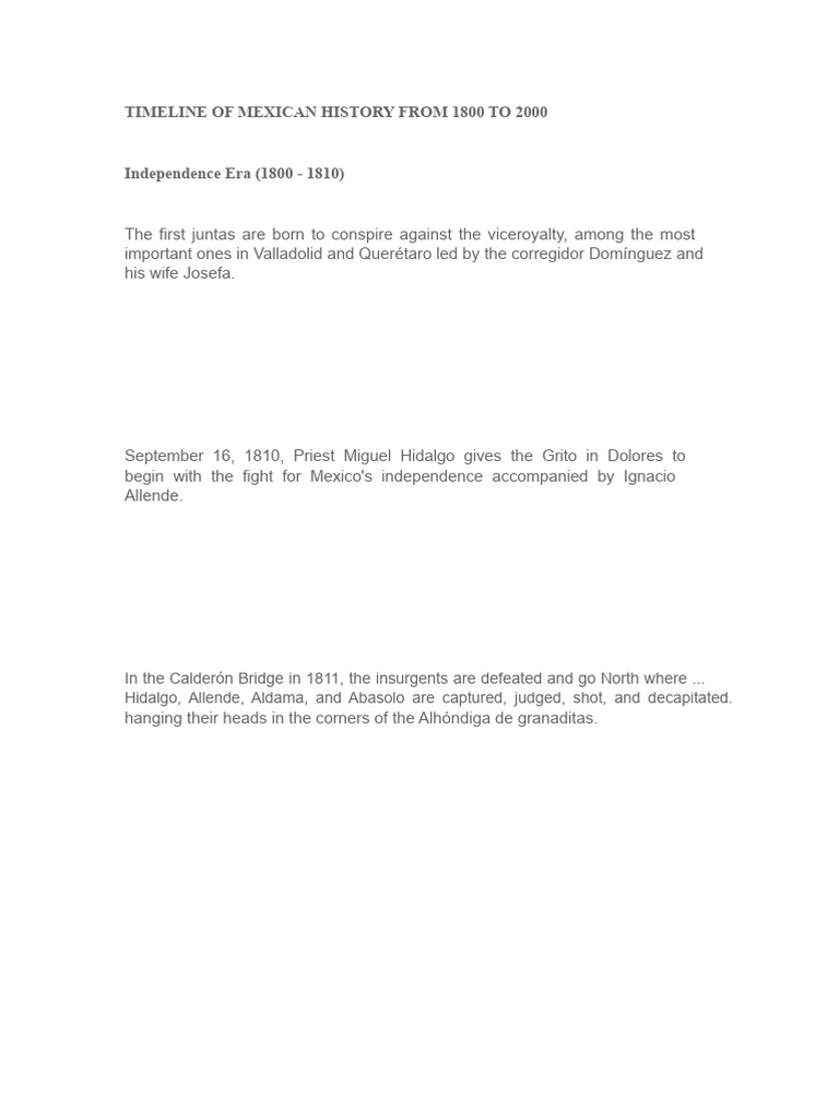 Mexican History Timeline: 1800-2000 | PDF | Mexico | Politics Of Mexico