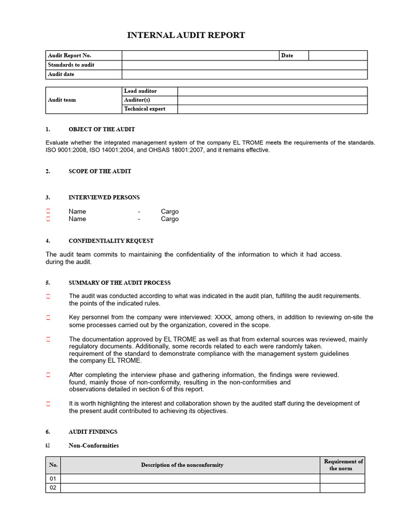 Internal Audit Report Format SIG | PDF | Audit | Internal Audit