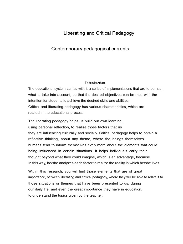 Understanding Liberating and Critical Pedagogy | PDF | Pedagogy | Teachers