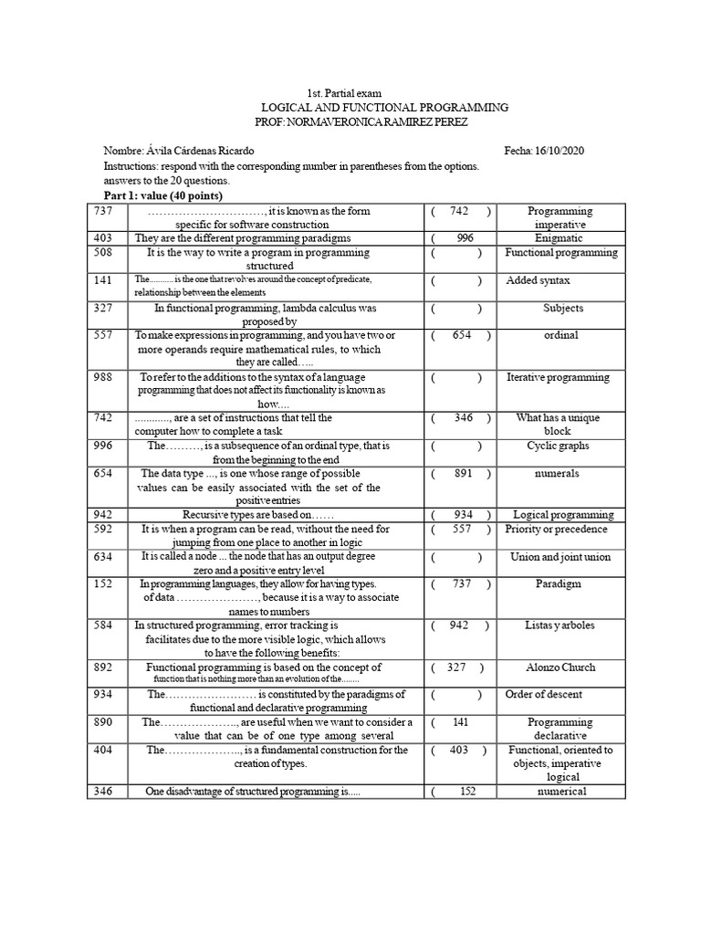 1st partial-PLF Sept-Jan 2020 | PDF | Functional Programming | Computer ...