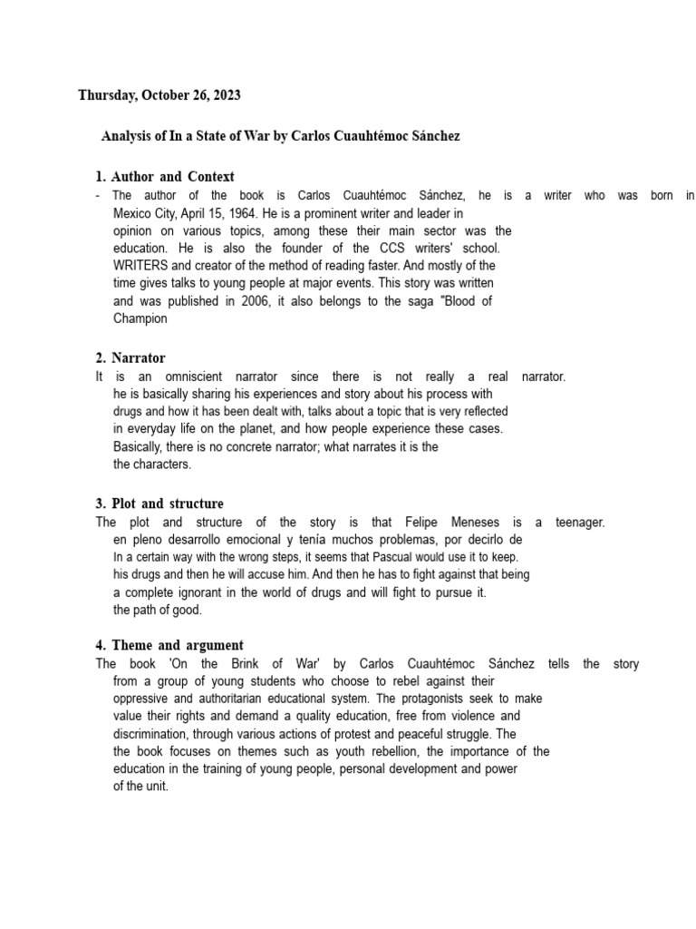 Analysis of "In a State of War" | PDF