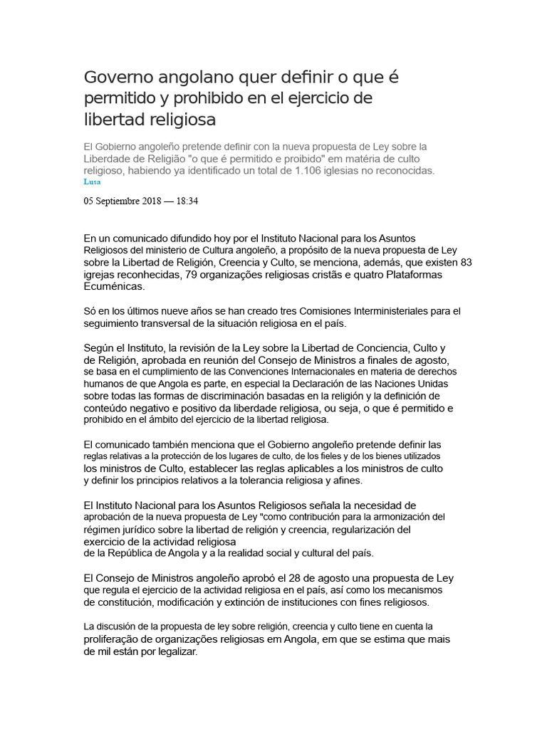 Documento (2) | PDF | Libertad de religión | Angola