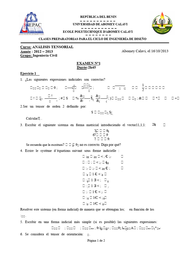 Examen de Análisis Tensorial 2013 | PDF | Tensor | Matemáticas