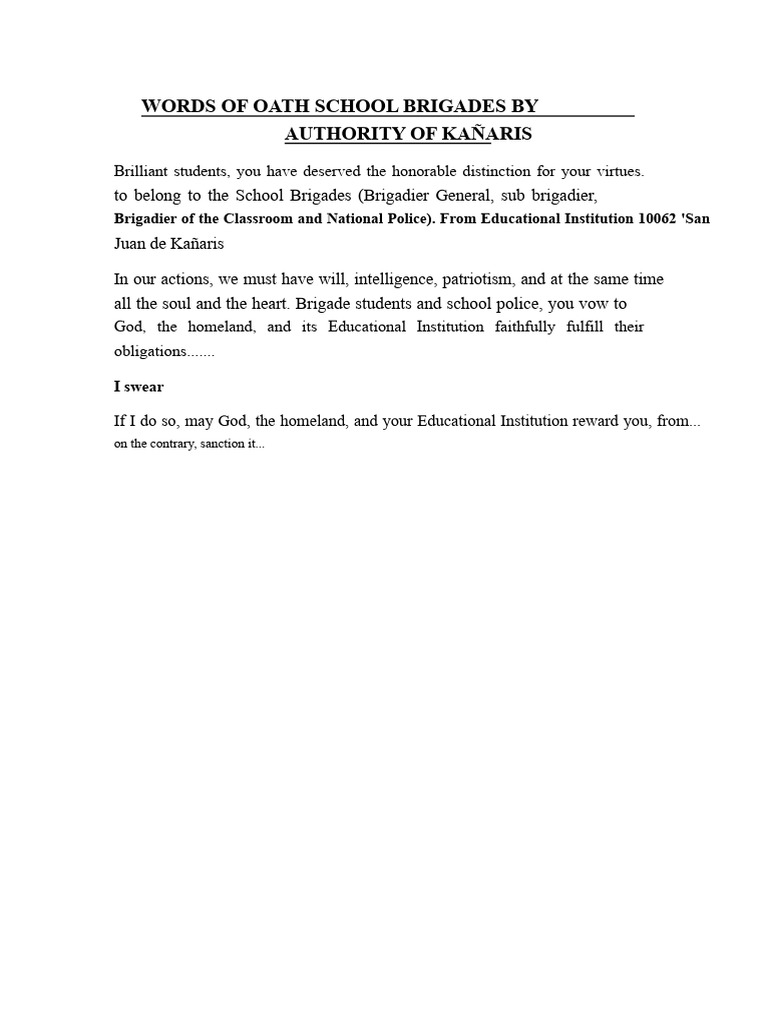 School Brigades Oath Words | PDF