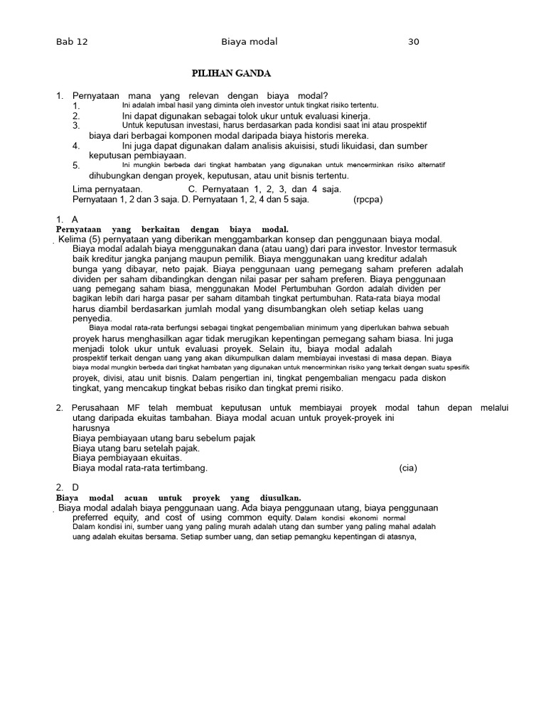 Biaya Modal dan Keputusan Investasi | PDF