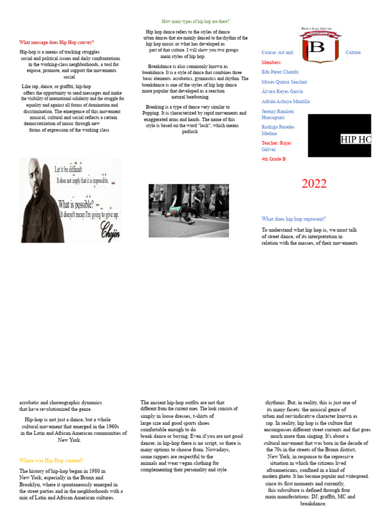 What message does Hip Hop convey? | PDF | Rapping | Dances