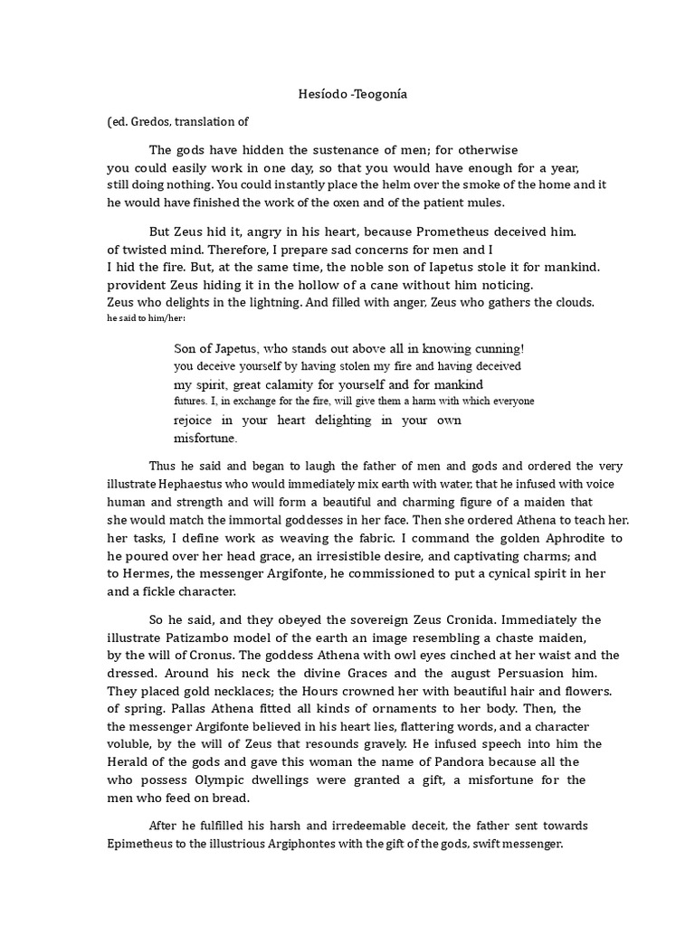 Hesiod - Prometheus and Pandora | PDF | Prometheus | Zeus