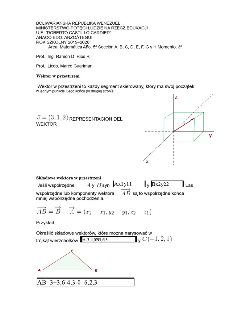 MATEMATYKA 5TO Wektor W Przestrzeni | PDF