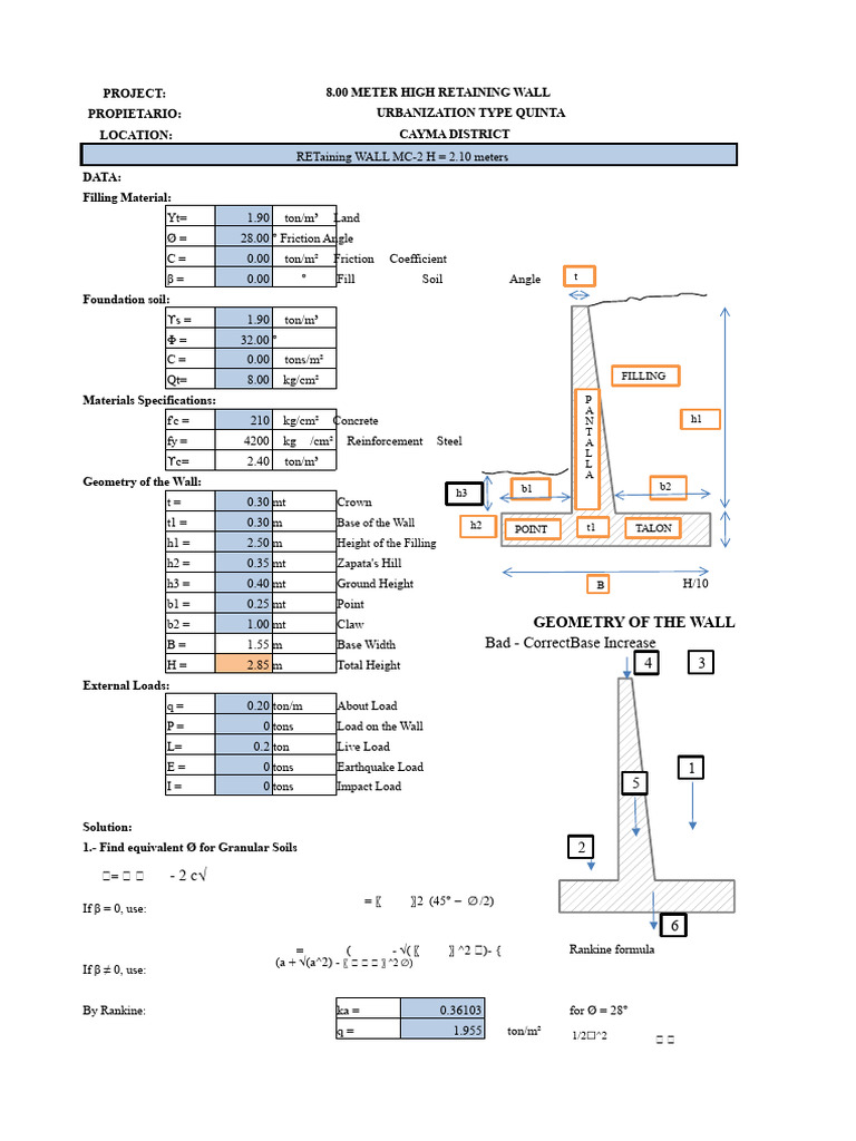 WALL H 8.00 M CALCULATION OF REINFORCED CONCRETE WALLS | PDF | Building ...