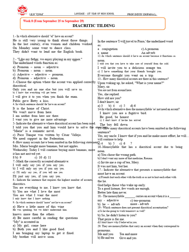 DIACRITICAL TILDE - PRACTICE | PDF | Adjective | Word