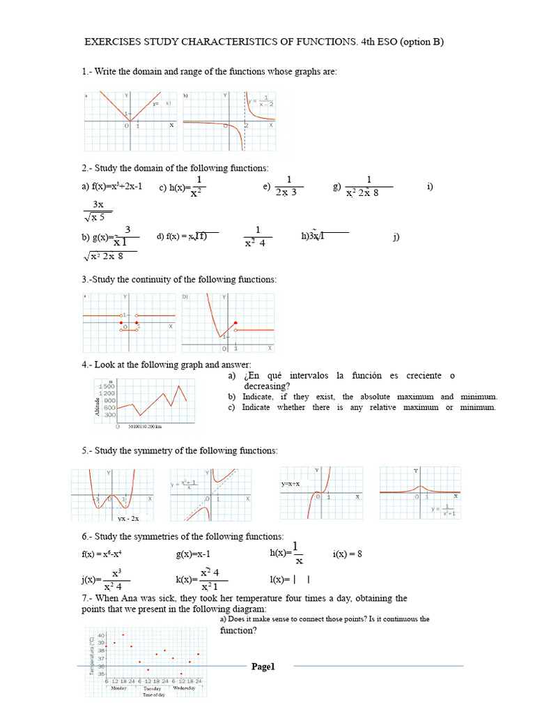 Characteristics of Functions. Exercises I | PDF | Function (Mathematics ...