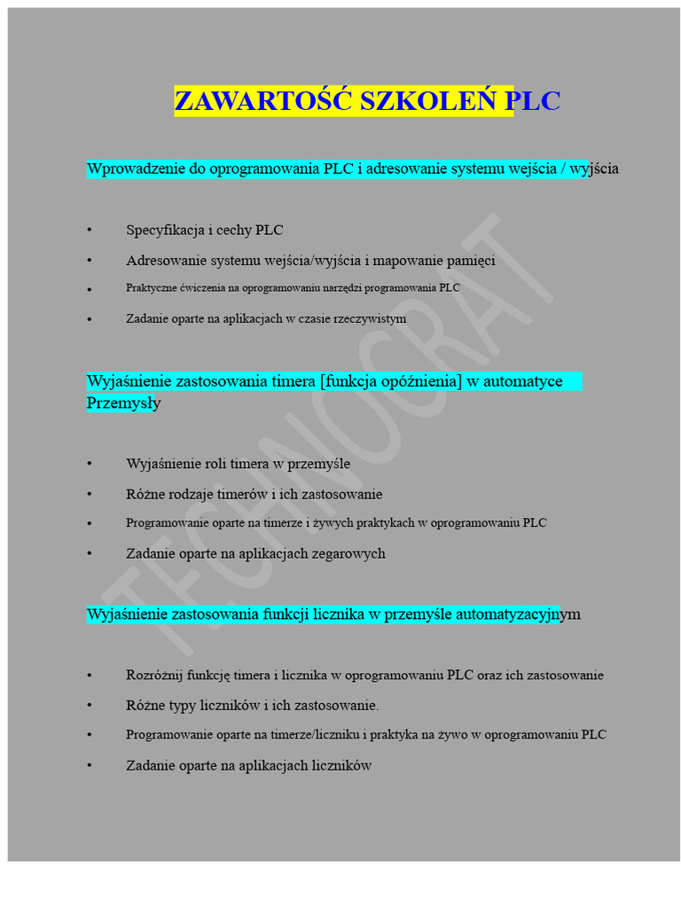 PLC - Scada - Hmi - VFD - Treści Szkoleniowe | PDF