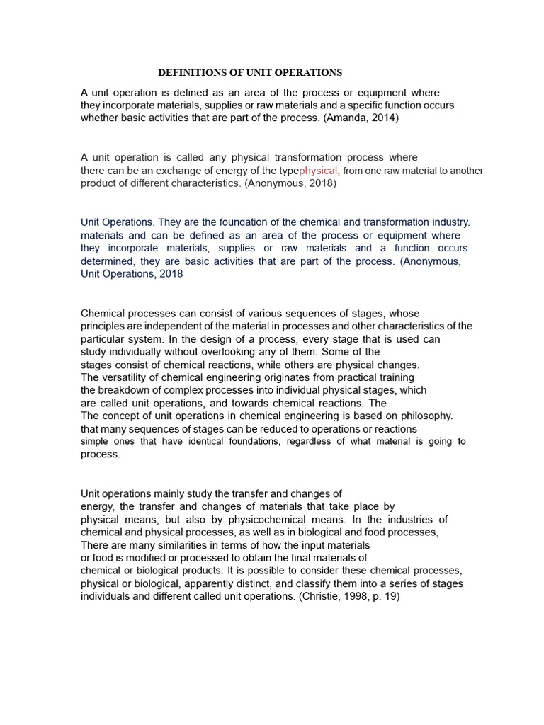 Definitions of Unit Operations | PDF | Chemical Substances | Function ...