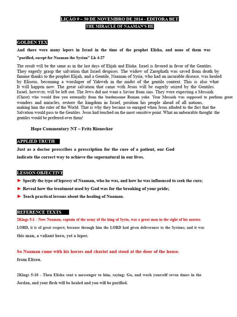 Naaman's Healing: Lessons in Humility | PDF | Elijah | Books Of Kings