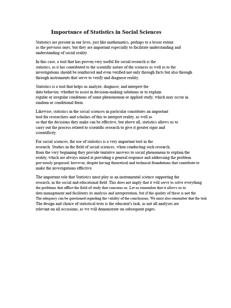 Importance of Statistics in Social Sciences | PDF