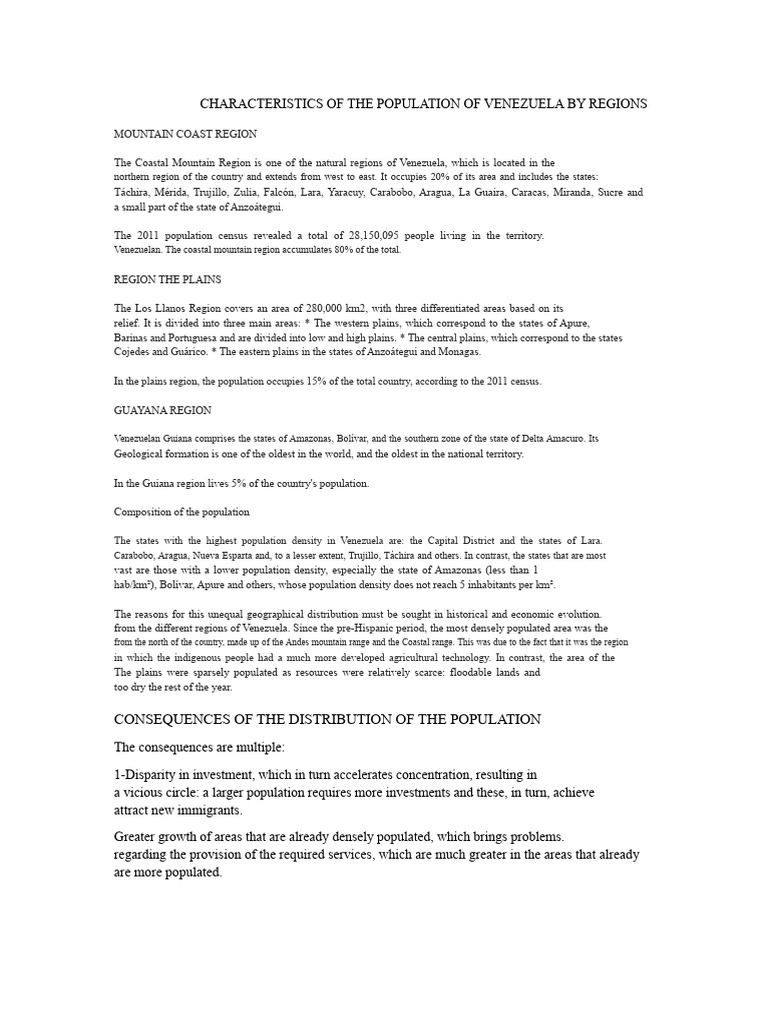 Characteristics of The Population of Venezuela by Regions | PDF | Venezuela