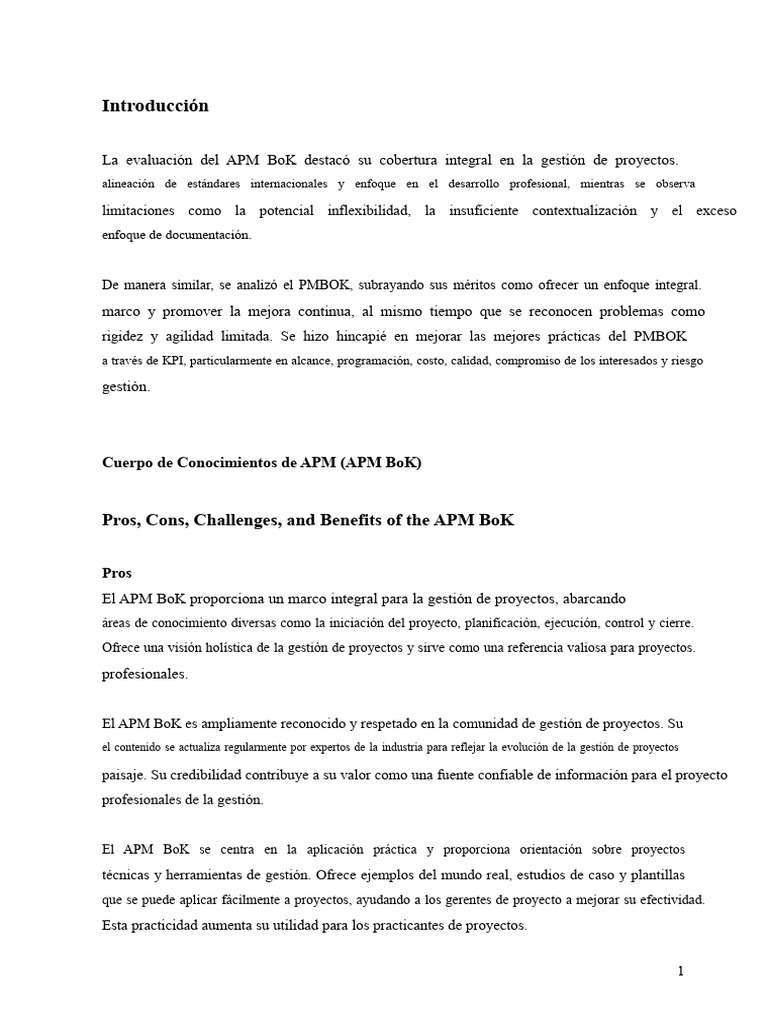 Pros y Contras del APM BoK y PMBOK | PDF | Gestión de proyectos ...