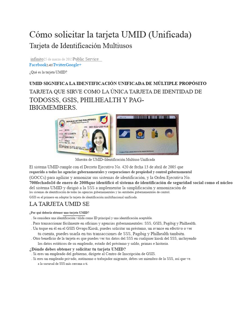 Cómo solicitar la tarjeta UMID en Filipinas | PDF