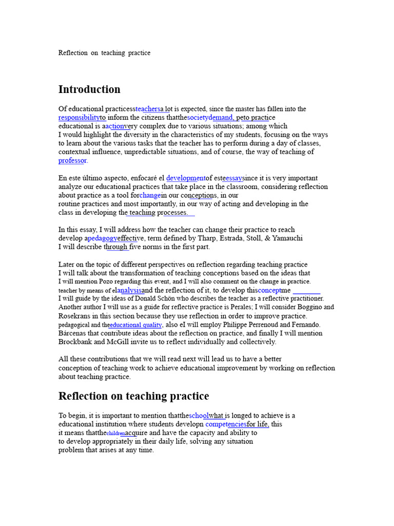 Reflection on Teaching Practice | PDF | Reflective Practice | Teachers