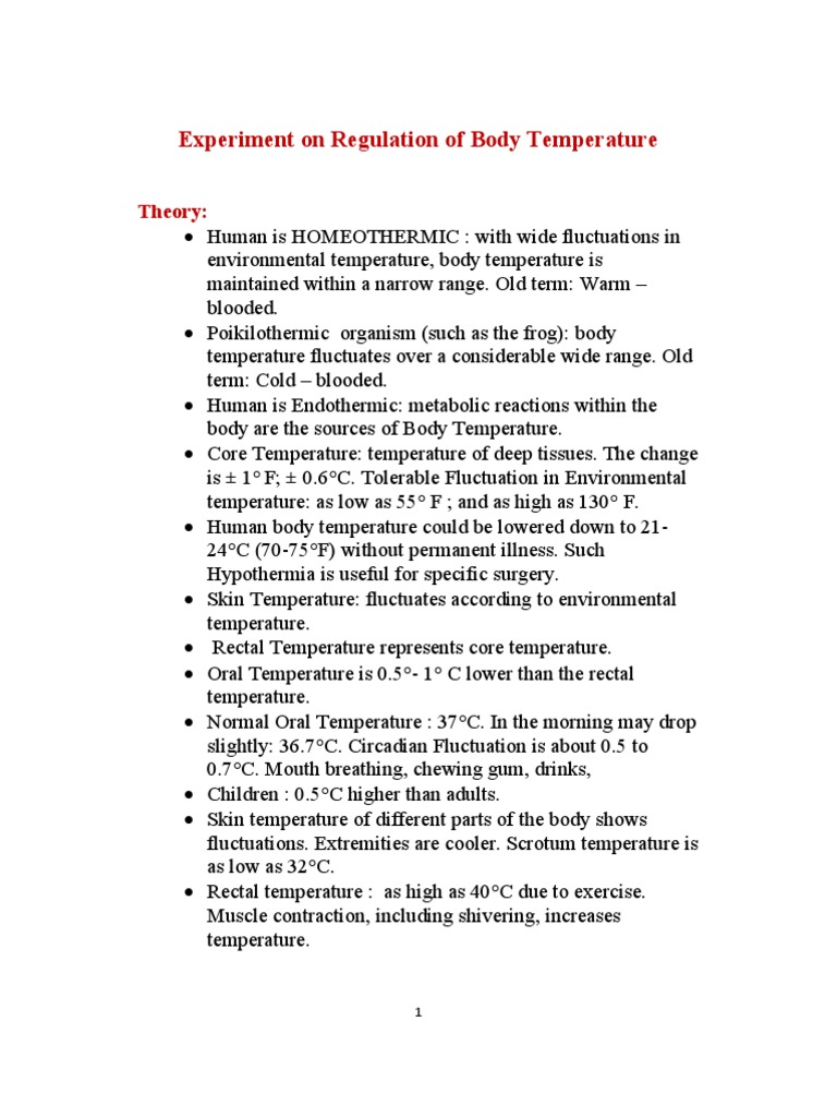 Body Temperature Regulation Experiment | PDF | Thermoregulation | Fever