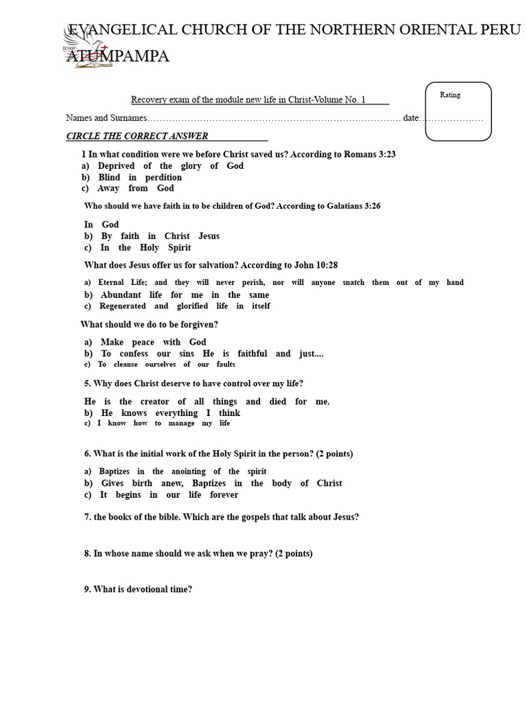 exam-Of-The-Module-New-Life-in-Christ | PDF