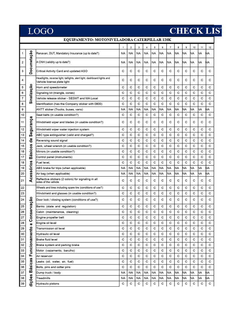 Check List For Motor Grader | PDF | Brake | Automotive Industry