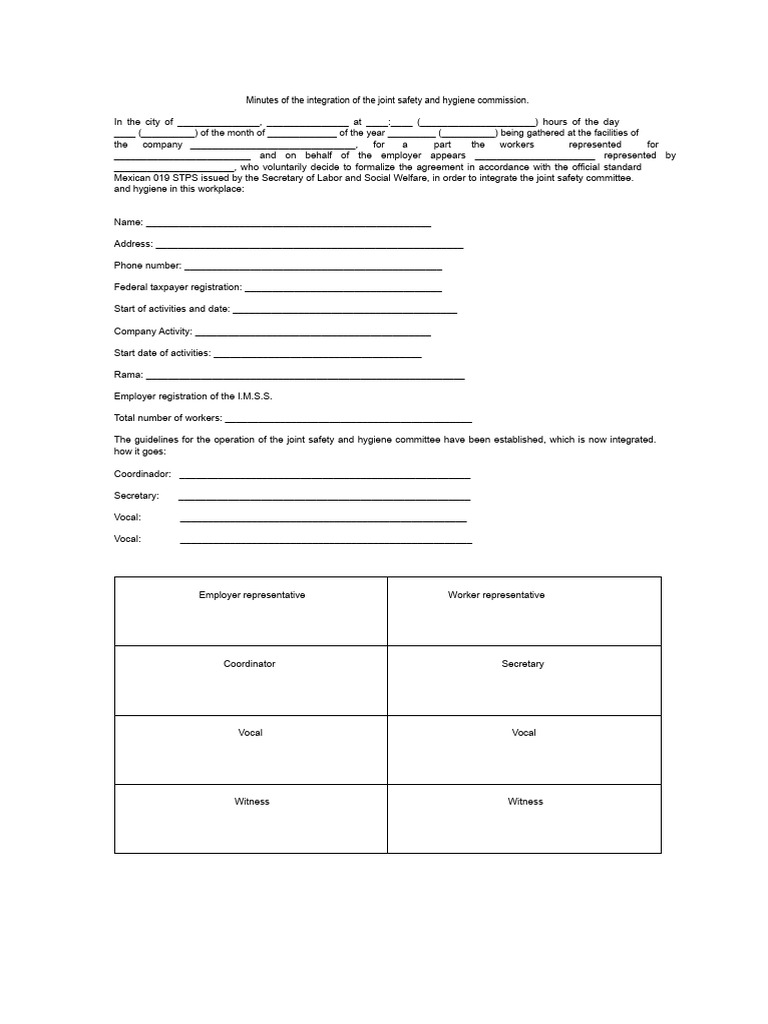 Format of The Minutes of The Joint Commission For Safety and Hygiene ...