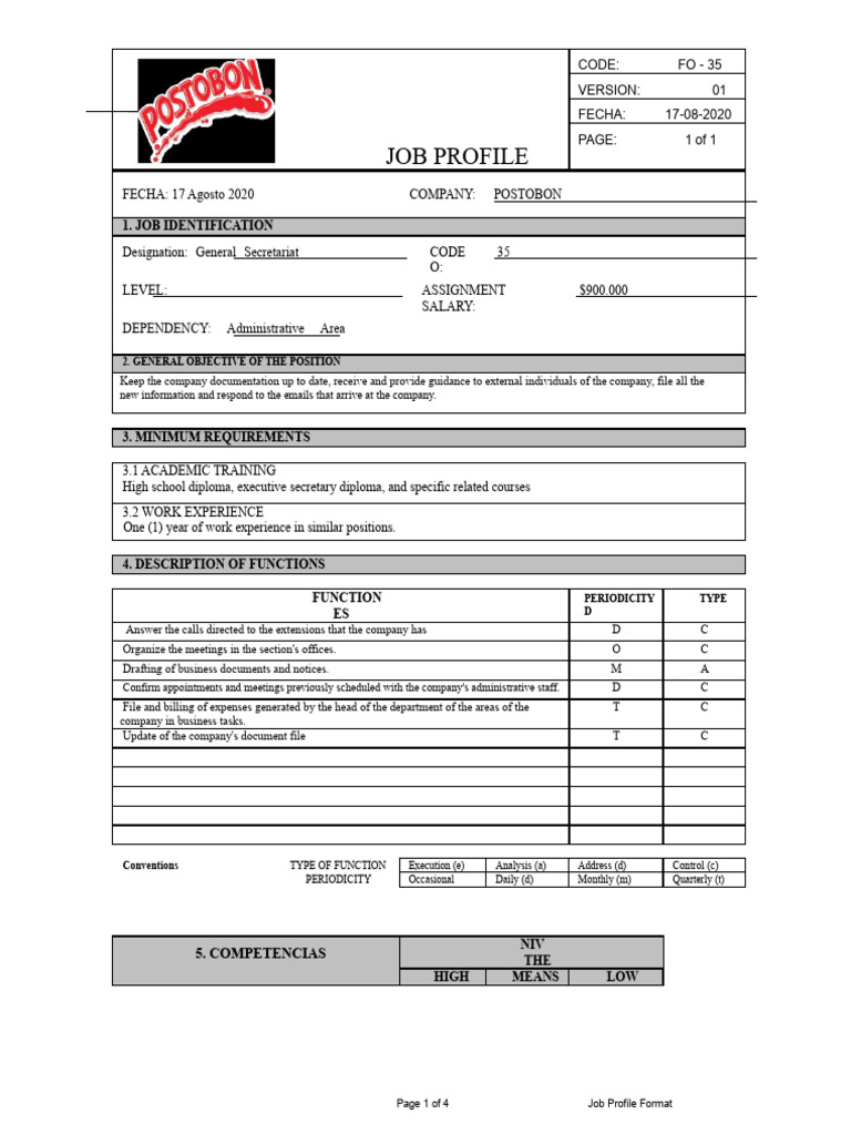 Job Profile Format Secretary | PDF | Perception | Psychology