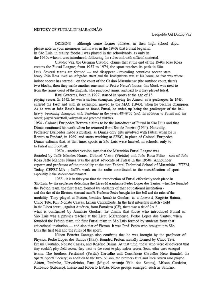 Futsal History in Maranhão: Origins & Growth | PDF | Association ...