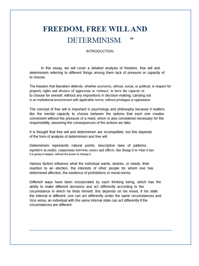 Freedom, Free Will, and Determinism Analysis | PDF | Free Will ...